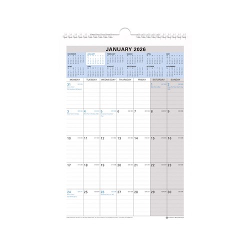 Diaries & Calendars - DEBDEN CALENDAR WALL PLANNER 210x297mm Month To ...